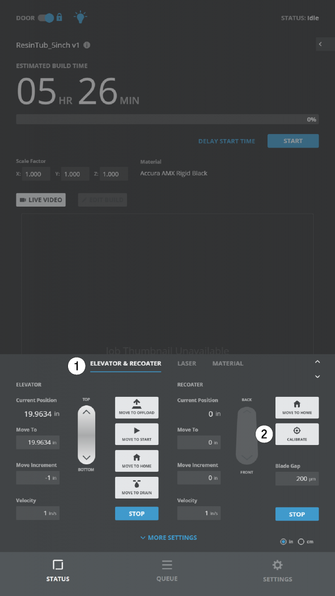 SLA 750 Calibrating the recoating blade